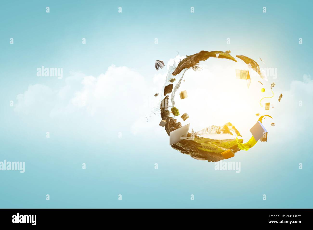 Green sphere landscape with grass and clear water Stock Photo - Alamy