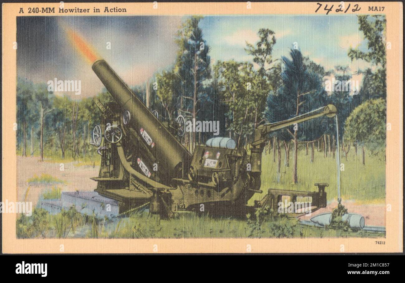 A 240-MM Howitzer in action , Artillery Weaponry, Tichnor Brothers ...