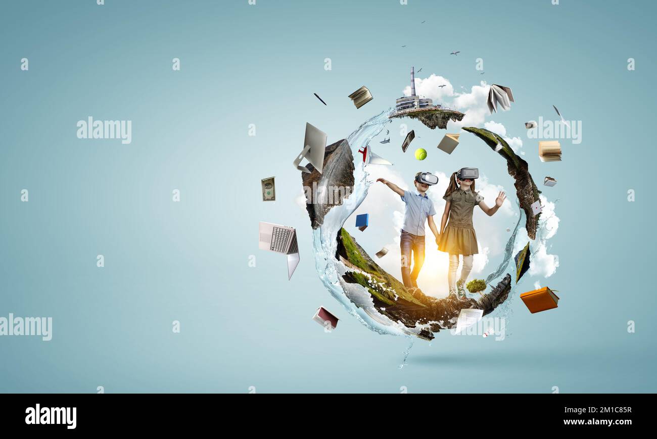 Kids wearing virtual reality goggles Stock Photo - Alamy