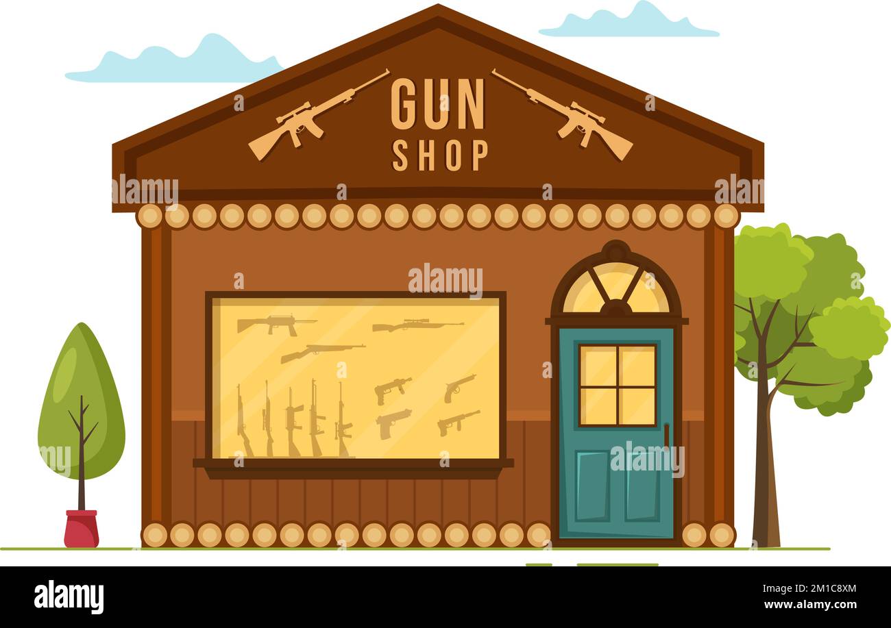 Gun Shop or Hunting with Rifle, Bullet, Weapon and Hunt Equipment in ...