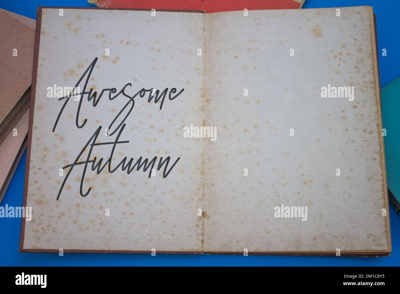 Awesome Autumn word in opened book with vintage, natural patterns old ...