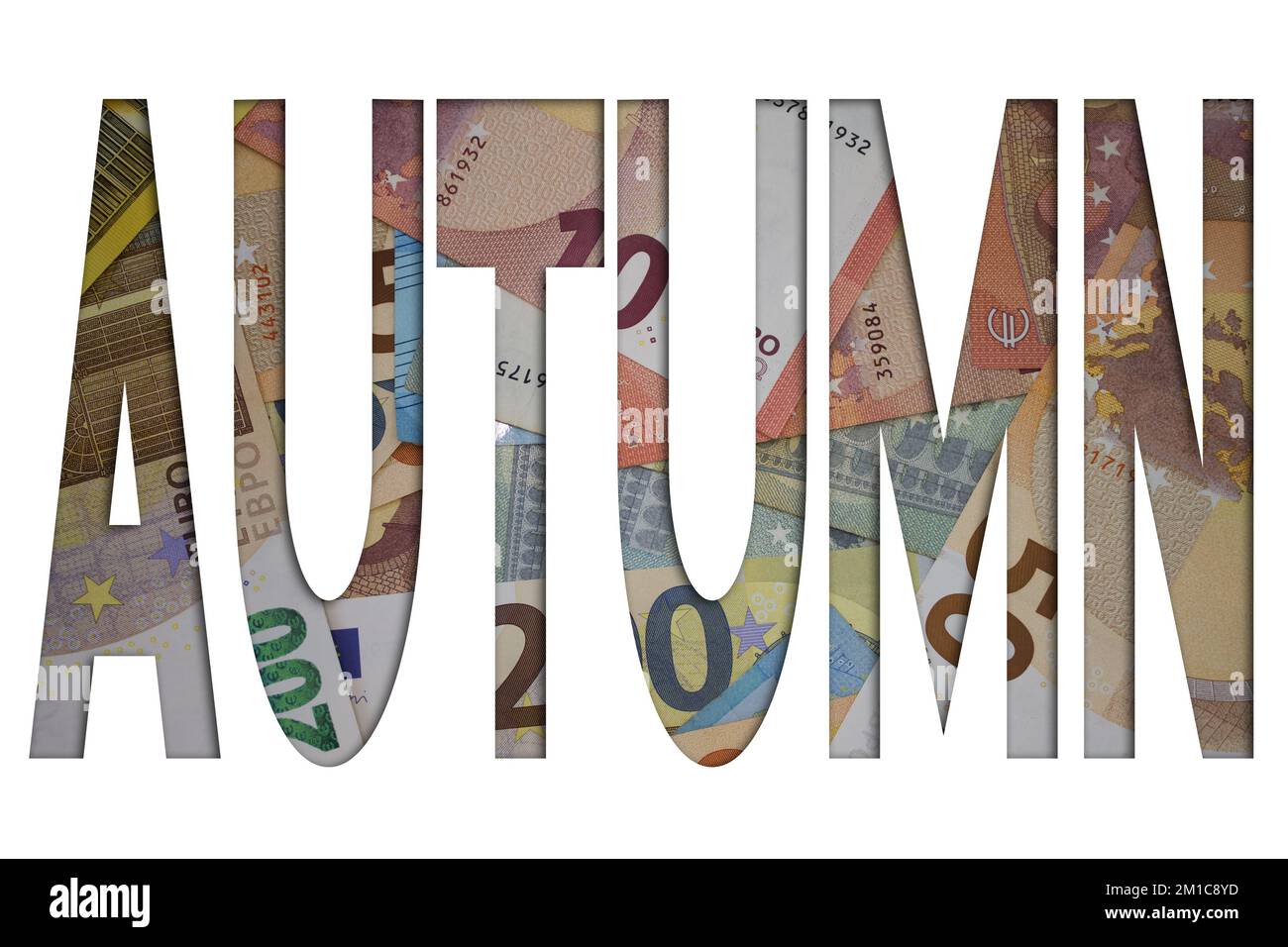 Autumn word with money. Paper currency background with different ...
