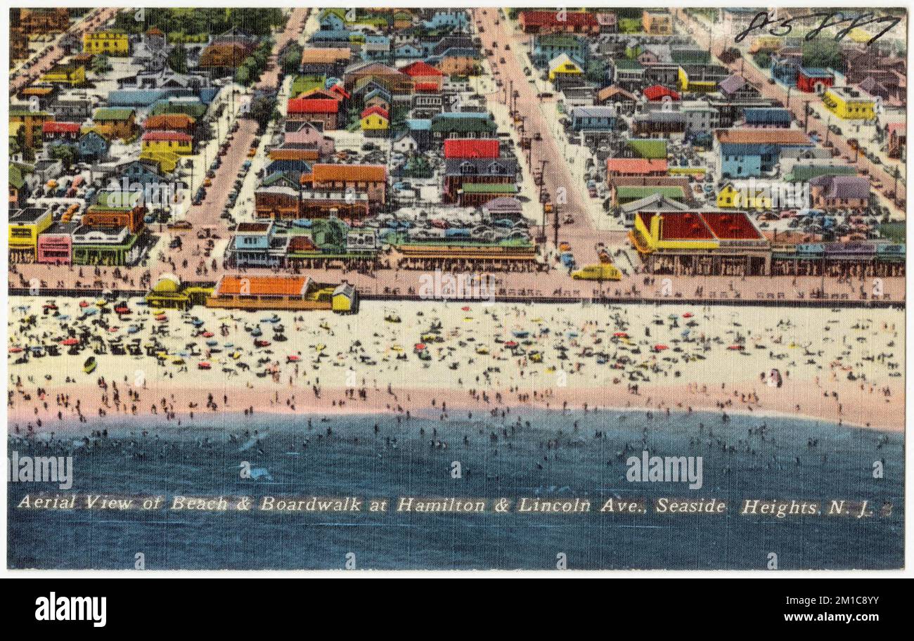 Aerial view of beach and boardwalk at Hamilton & Lincoln Ave., Seaside ...