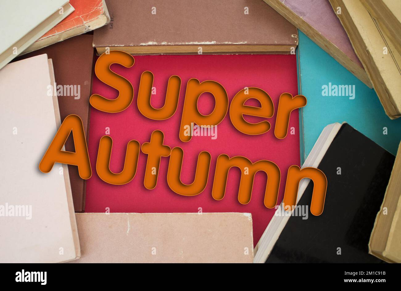 Super Autumn word in opened book with vintage, natural patterns old ...