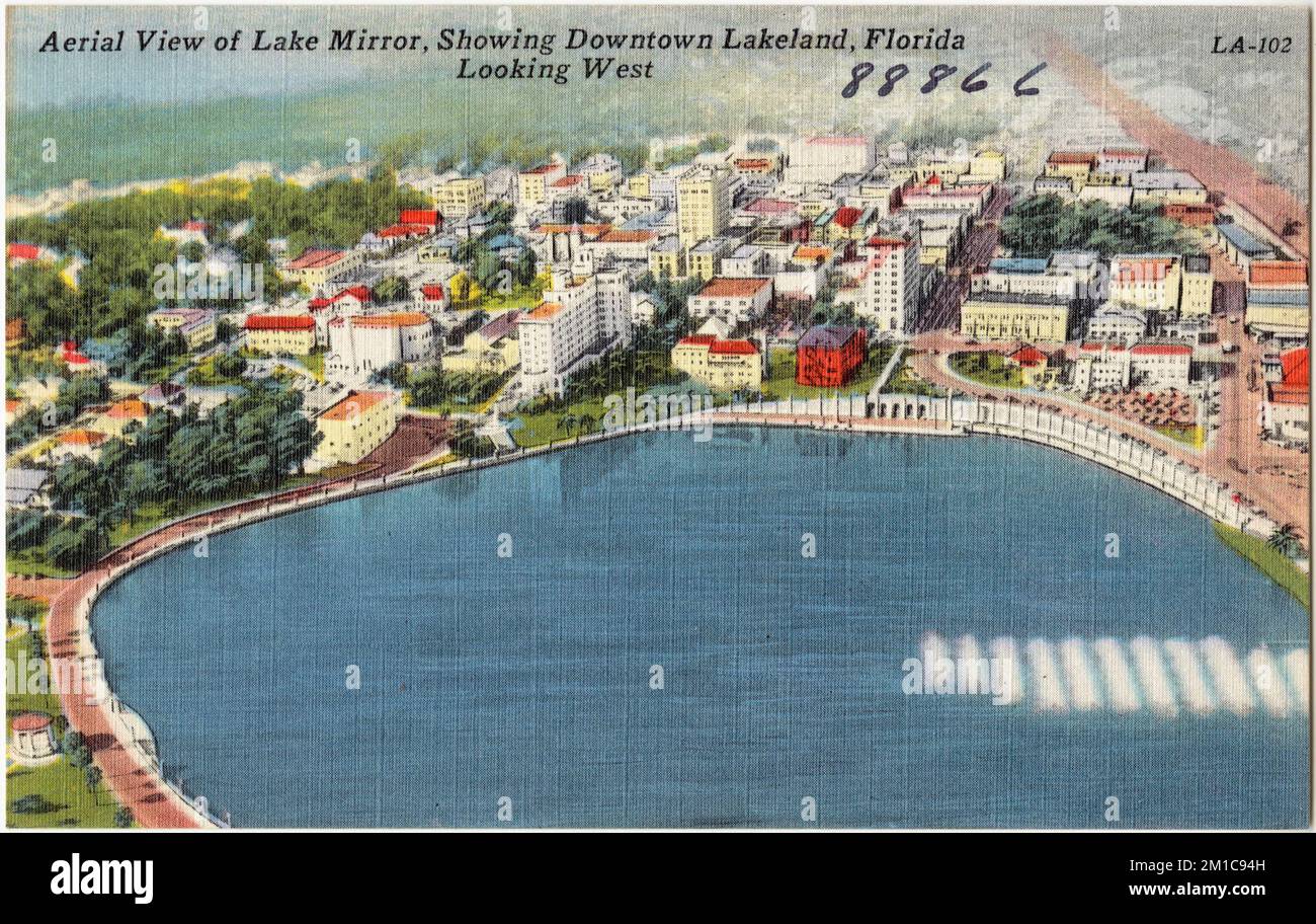 Aerial view of Lake Mirror, showing downtown Lakeland, Florida looking ...