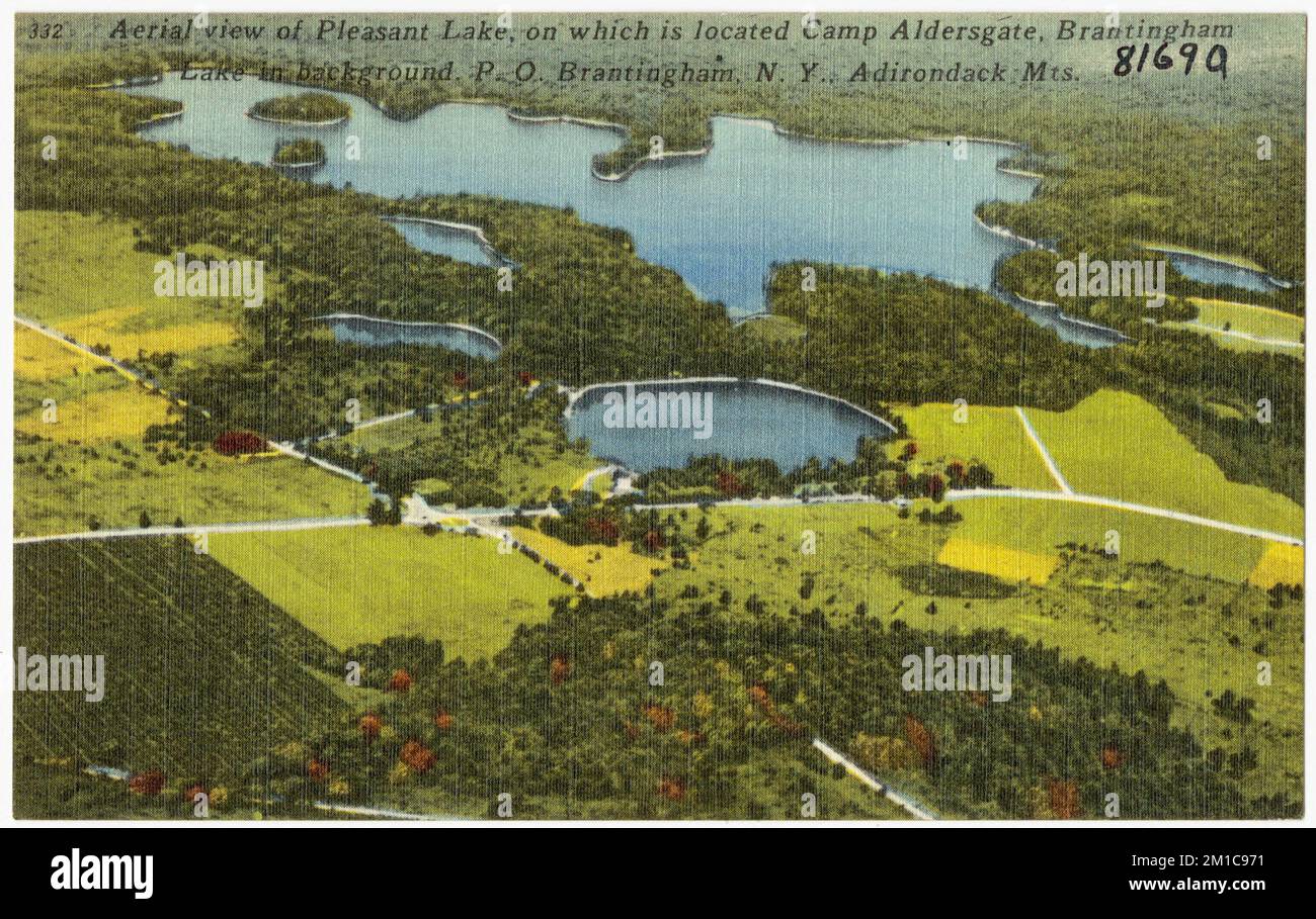 Aerial view of Pleasant Lake, on which is located Camp Aldersgate ...