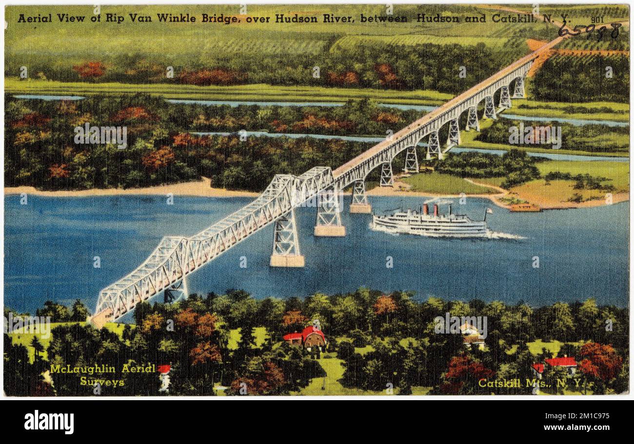Aerial view of Rip Van Winkle Bridge, over Hudson River, between Hudson ...