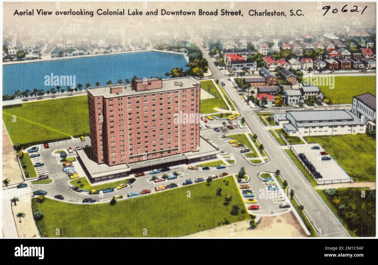 Aerial view overlooking Colonial Lake and Downtown Broad Street ...