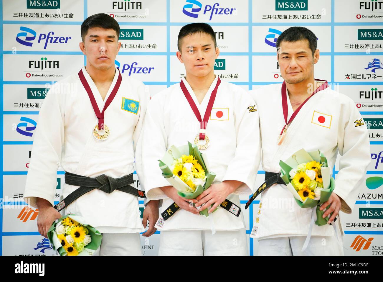 Tokyo, Japan. 11th Dec, 2022. (L-R) Orazalyuly Olzhas (KAZ), Yujiro Seto (JPN), Satoshi Fujimoto ...