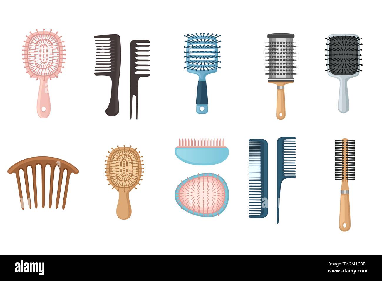 Set of different hair brush for hair care plastic fashion comb vector ...