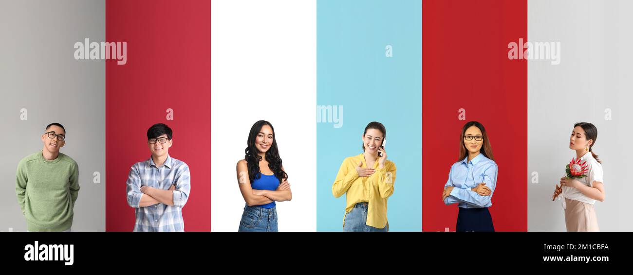 Set of different Asian people on colorful background Stock Photo - Alamy