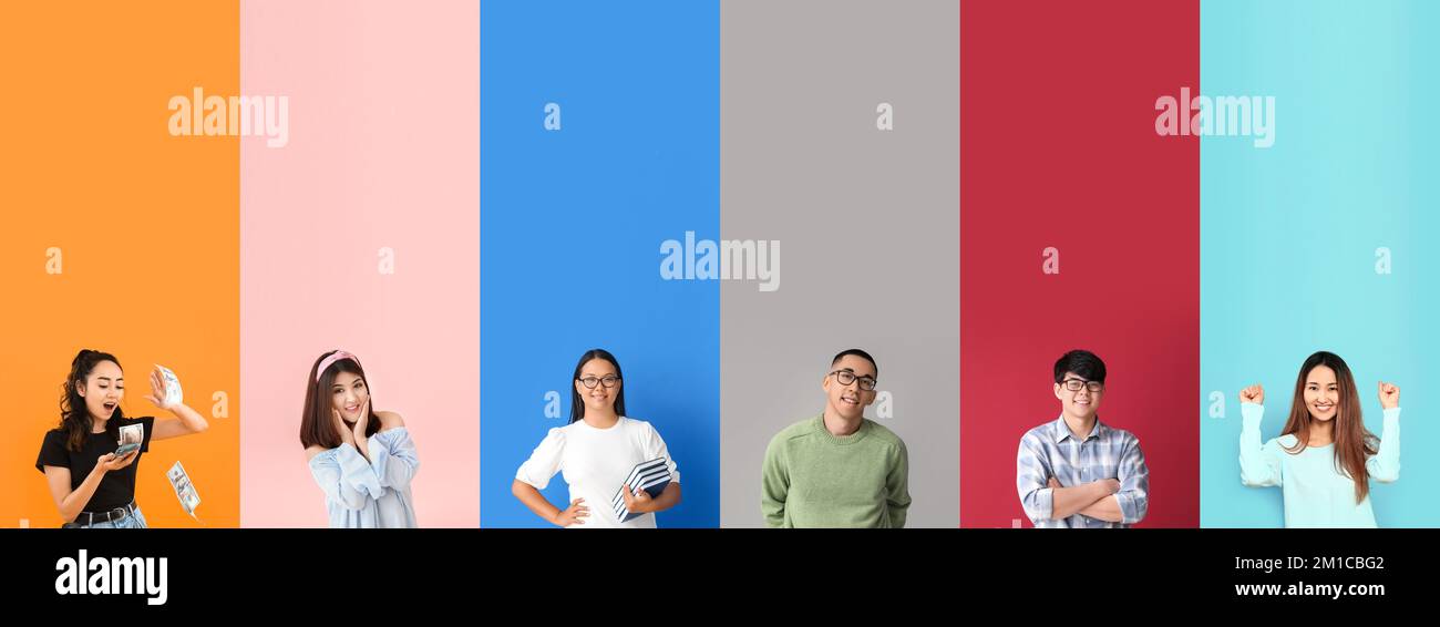 Set of different Asian people on colorful background Stock Photo - Alamy