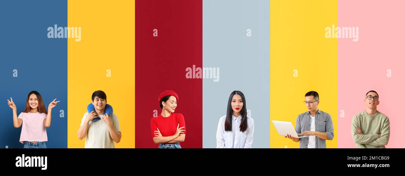 Set of different Asian people on colorful background Stock Photo - Alamy