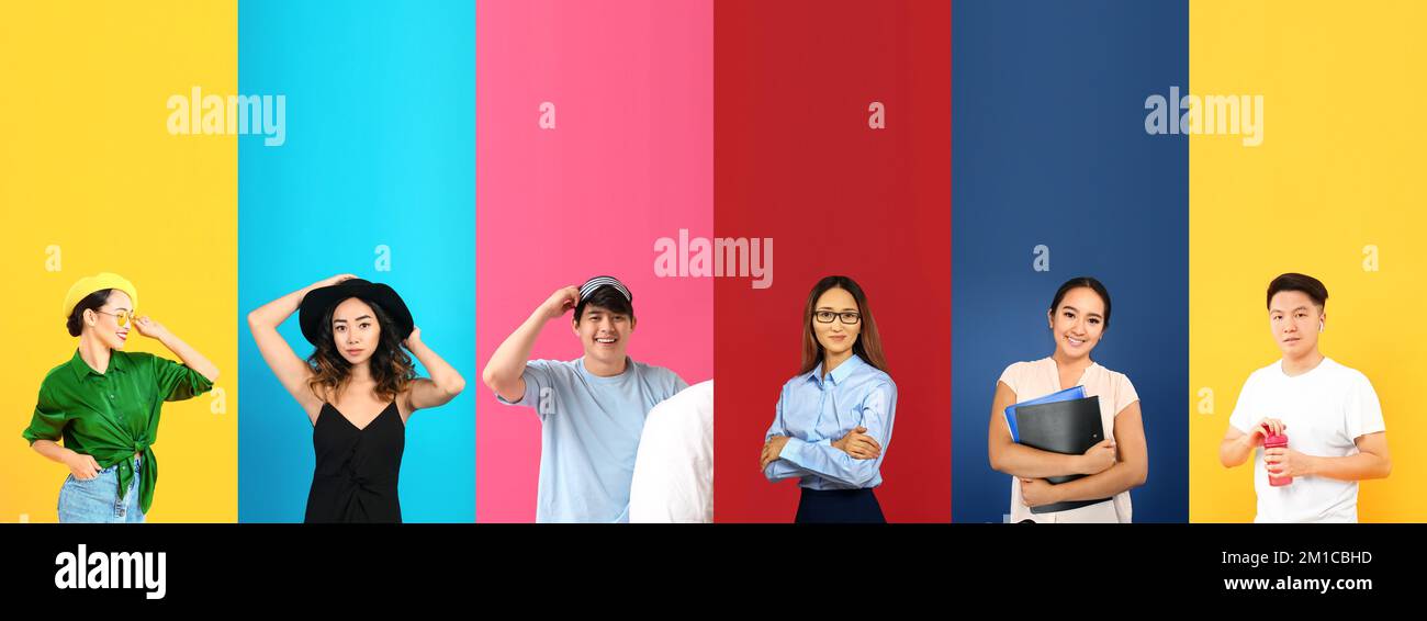 Set of different Asian people on colorful background Stock Photo - Alamy