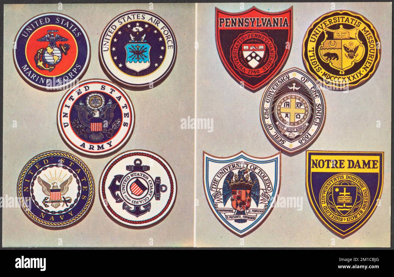 The armed forces and numerous stock college insignia plaques are ...