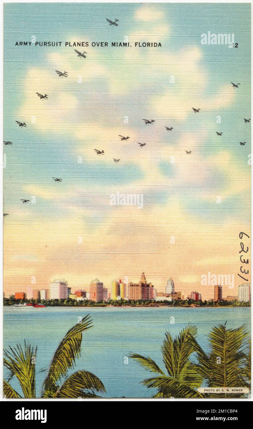 Army pursuit planes over Miami, Florida , Cities & towns, Tichnor ...