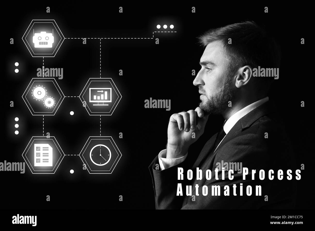 Modern technology concept programming Black and White Stock Photos ...