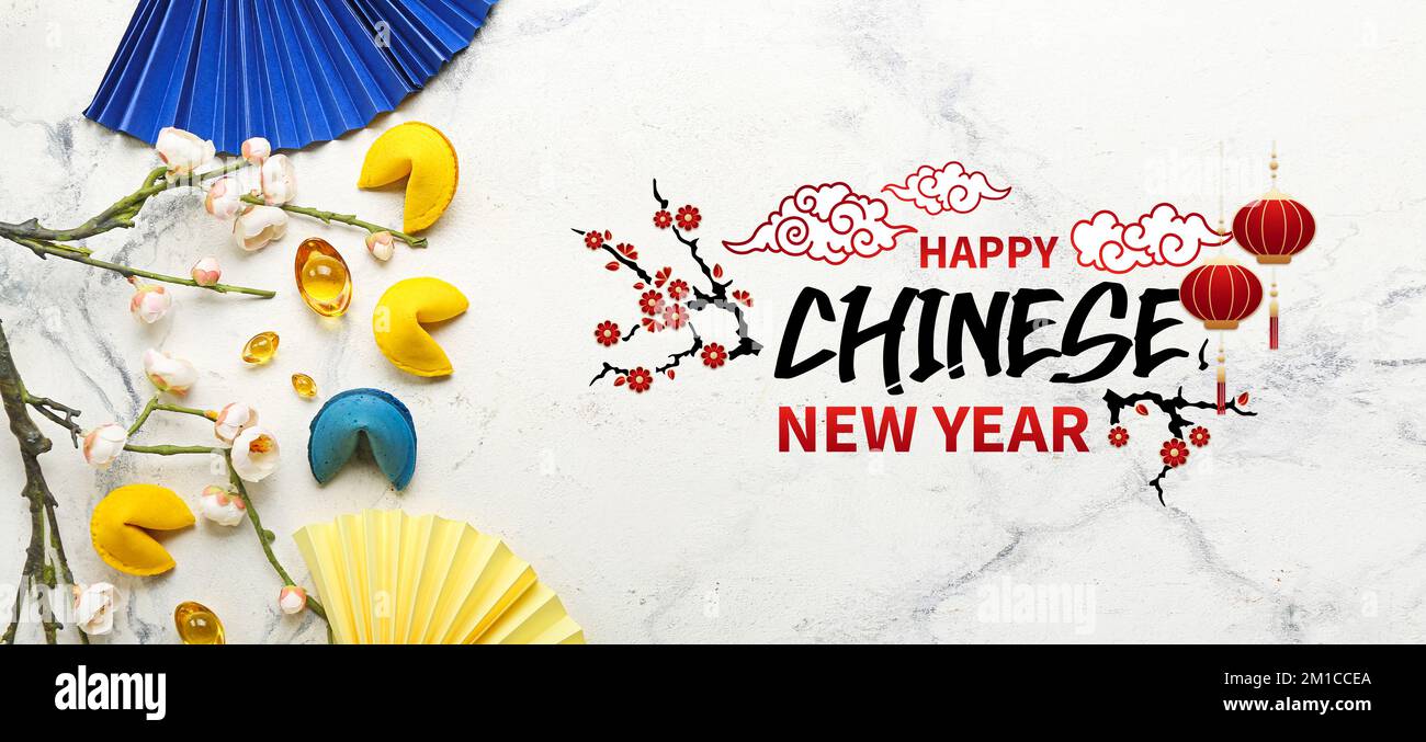 Stylish greeting card for Happy Chinese New Year on light background ...