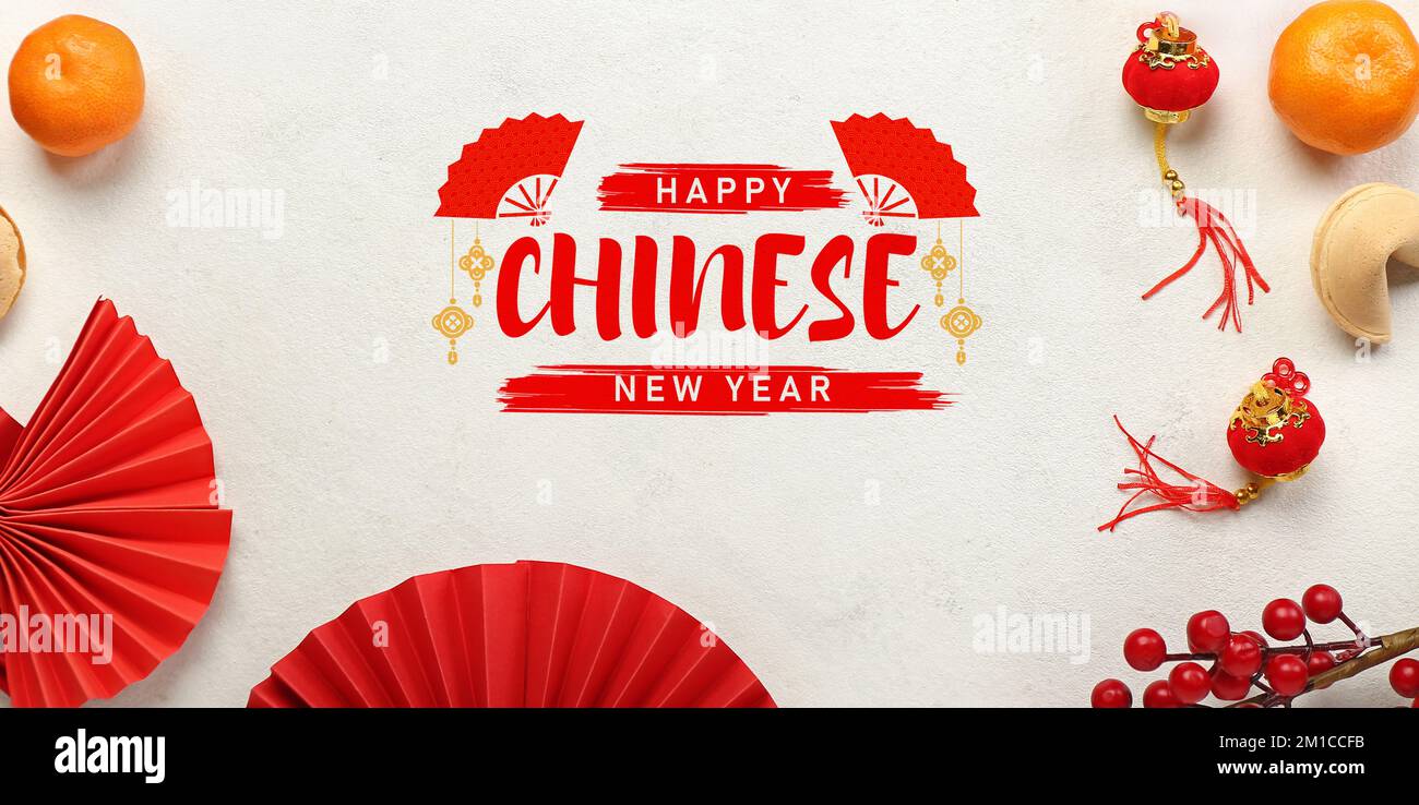 Beautiful greeting card for Happy Chinese New Year on light background ...