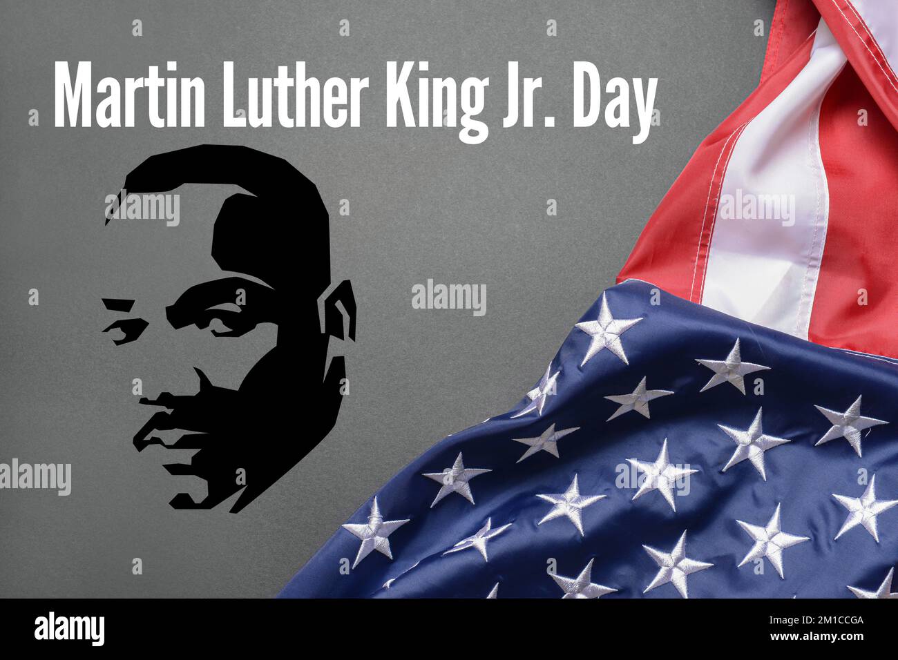 Flag of the United States of America on grey background. Martin Luther ...