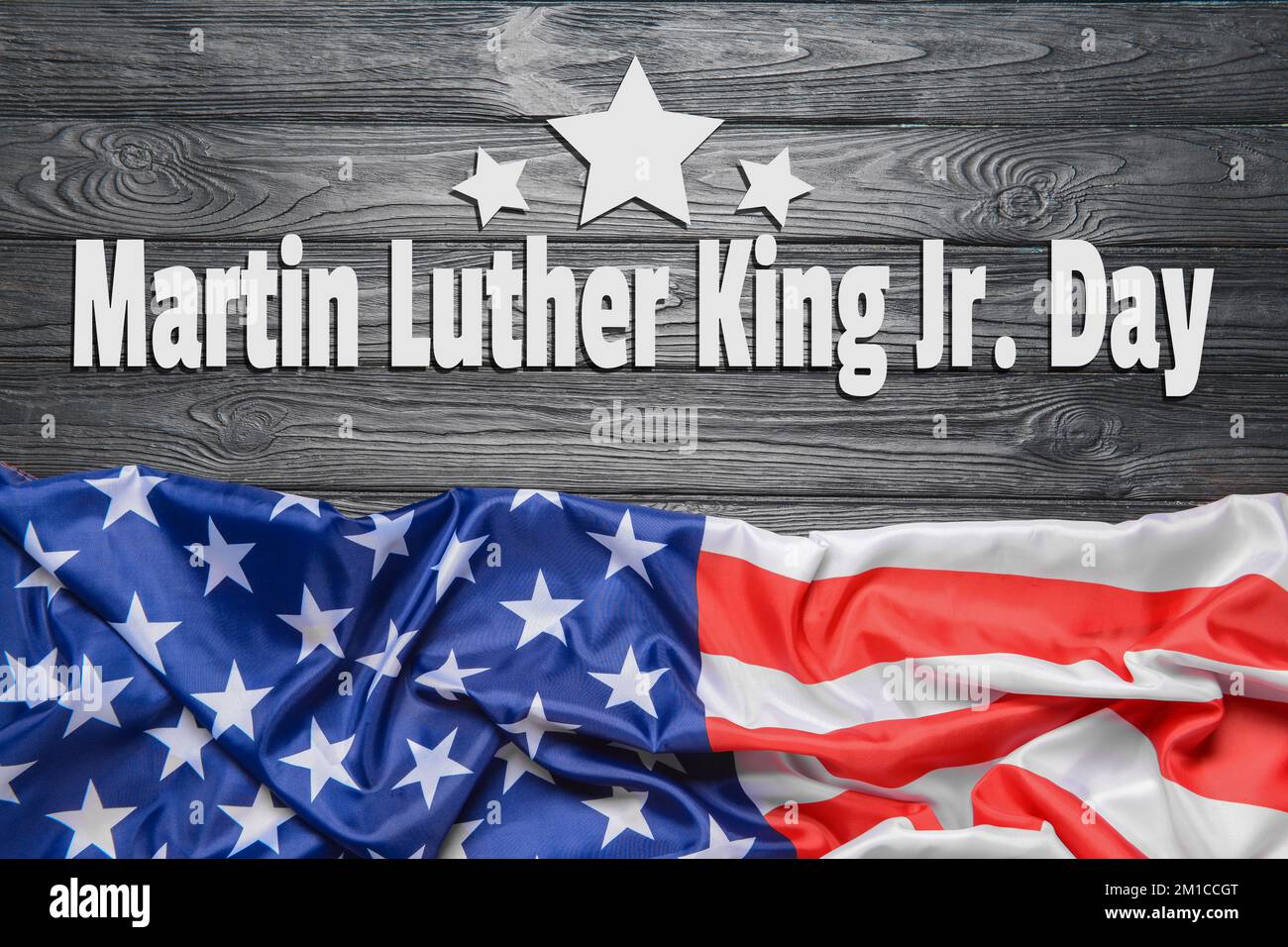 Flag of the United States of America on dark wooden background. Martin ...