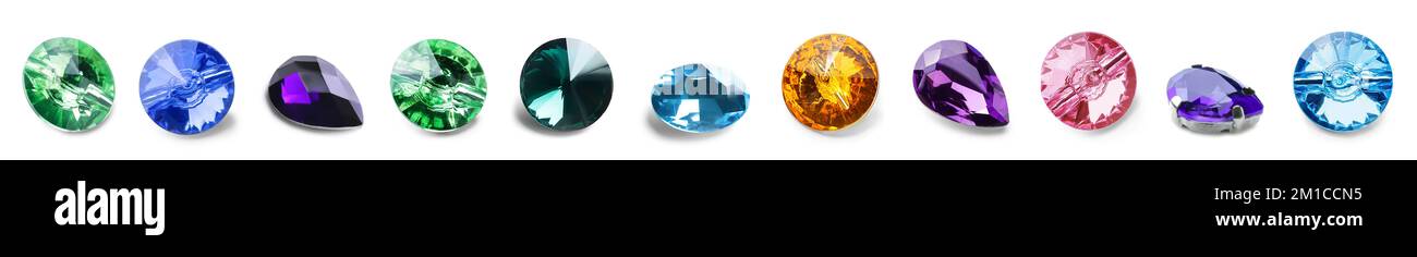 Set of different precious gemstones for jewellery isolated on white ...