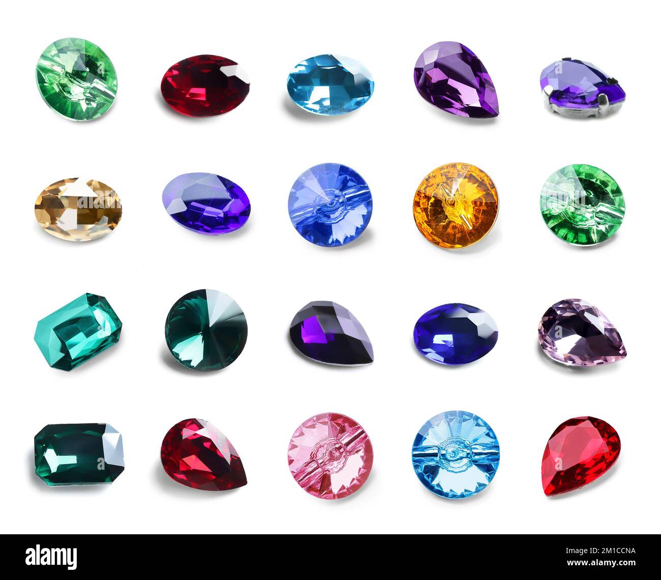 Set of colorful precious gemstones for jewellery isolated on white ...
