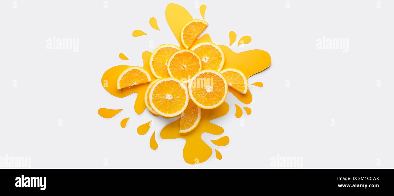 Creative composition with fresh orange slices on white background, top ...