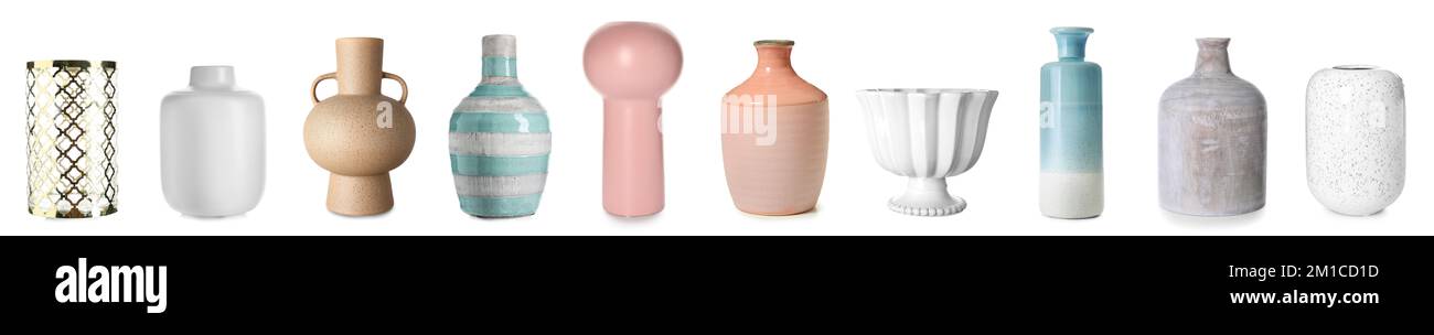 Collage of stylish vases on white background Stock Photo - Alamy