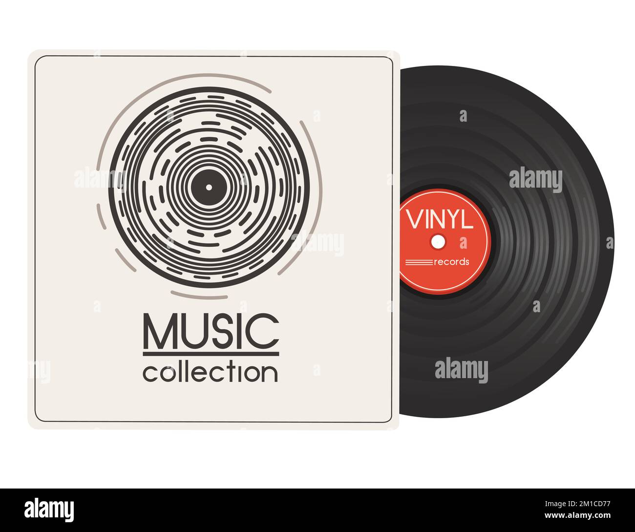 Vinyl records with red label and paper box vector illustration isolated ...