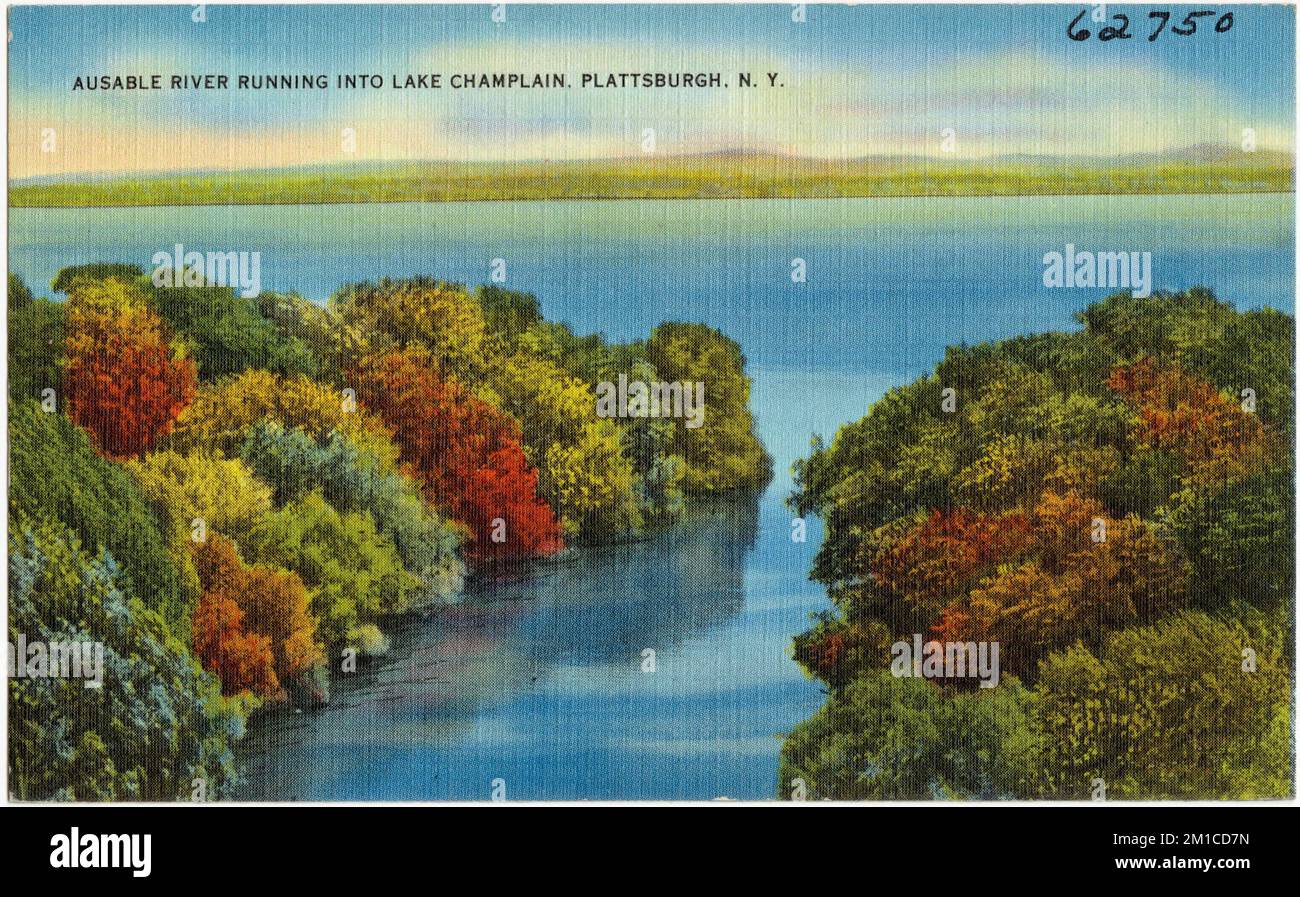 Ausable River running into Lake Champlain, Plattsburgh, N. Y. , Rivers ...