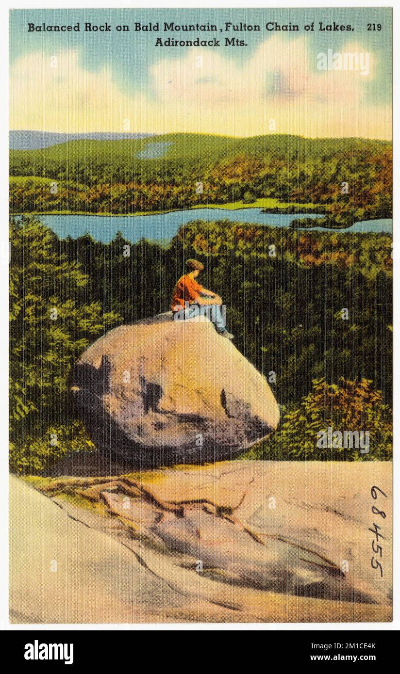 Balanced Rock on Bald Mountain, Fulton Chain of Lakes, Adirondack Mts ...