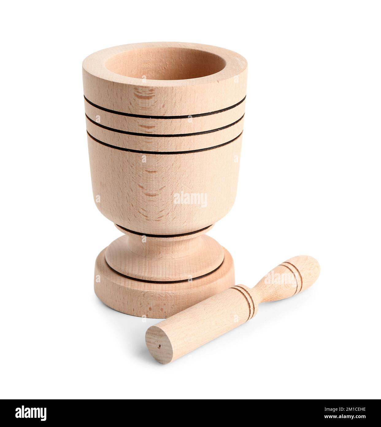 Wooden mortar with pestle on white background Stock Photo - Alamy