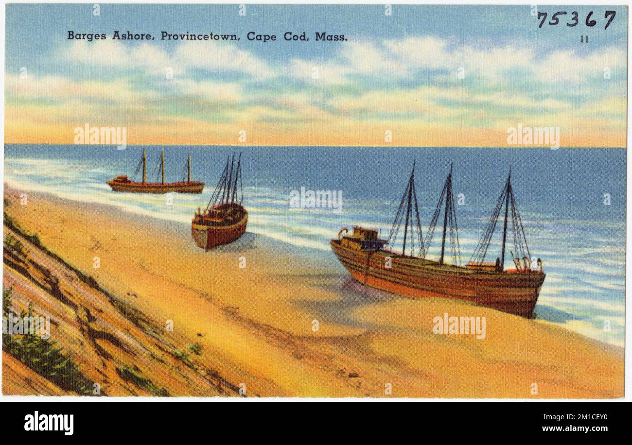 Barges ashore, Provincetown, Cape Cod, Mass. , Barges, Tichnor Brothers ...