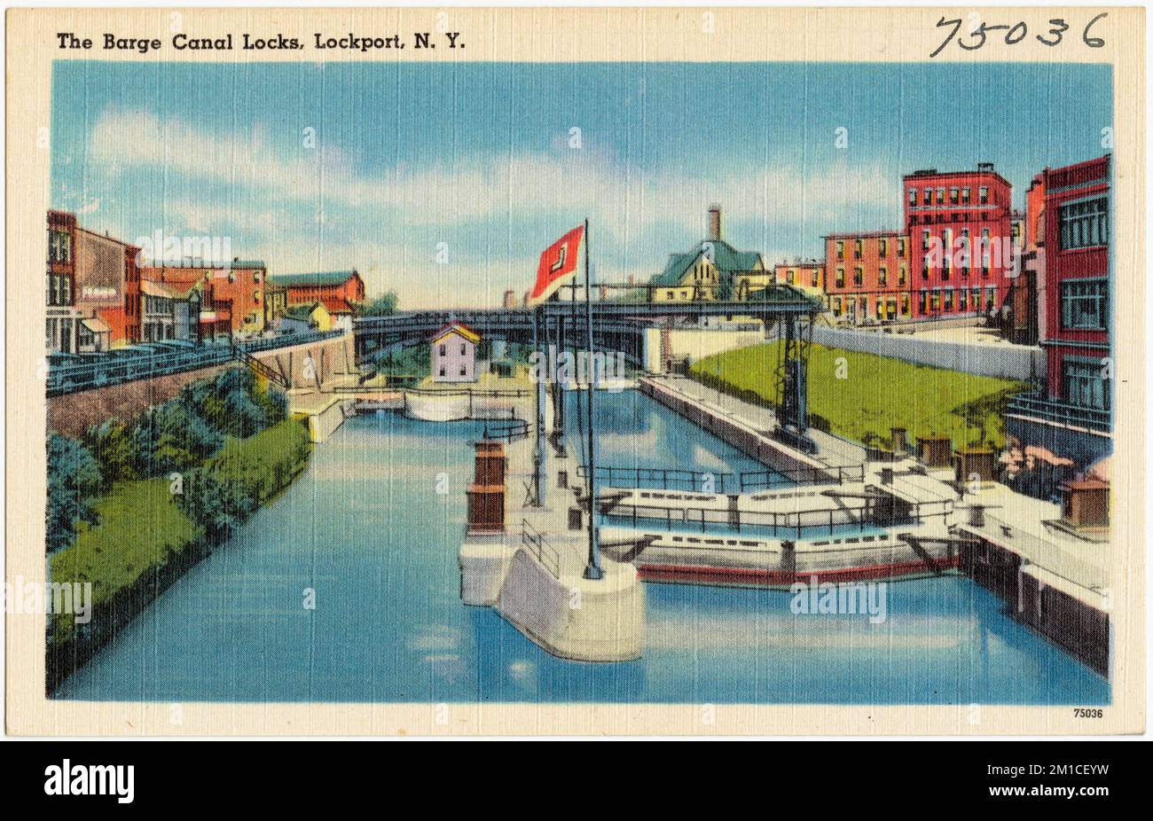 The Barge Canal locks, Lockport, N. Y. , Rivers, Tichnor Brothers ...