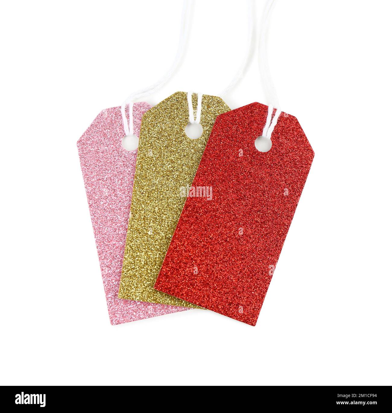 Shiny tags on white background Stock Photo - Alamy