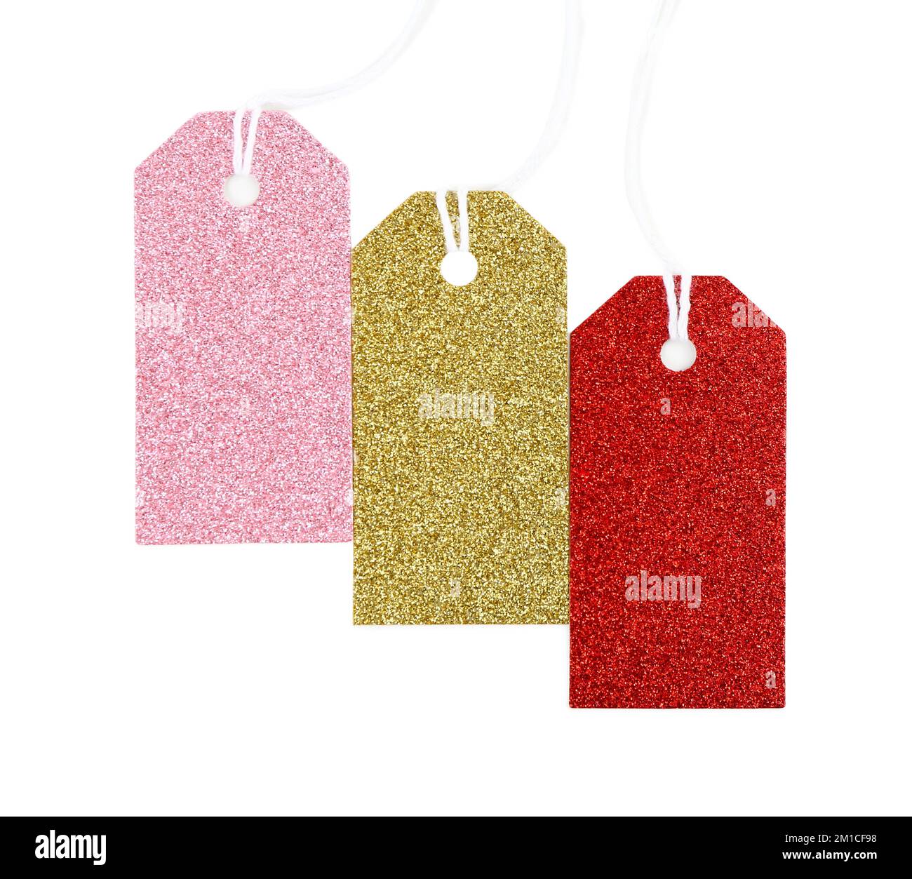Shiny tags on white background Stock Photo - Alamy