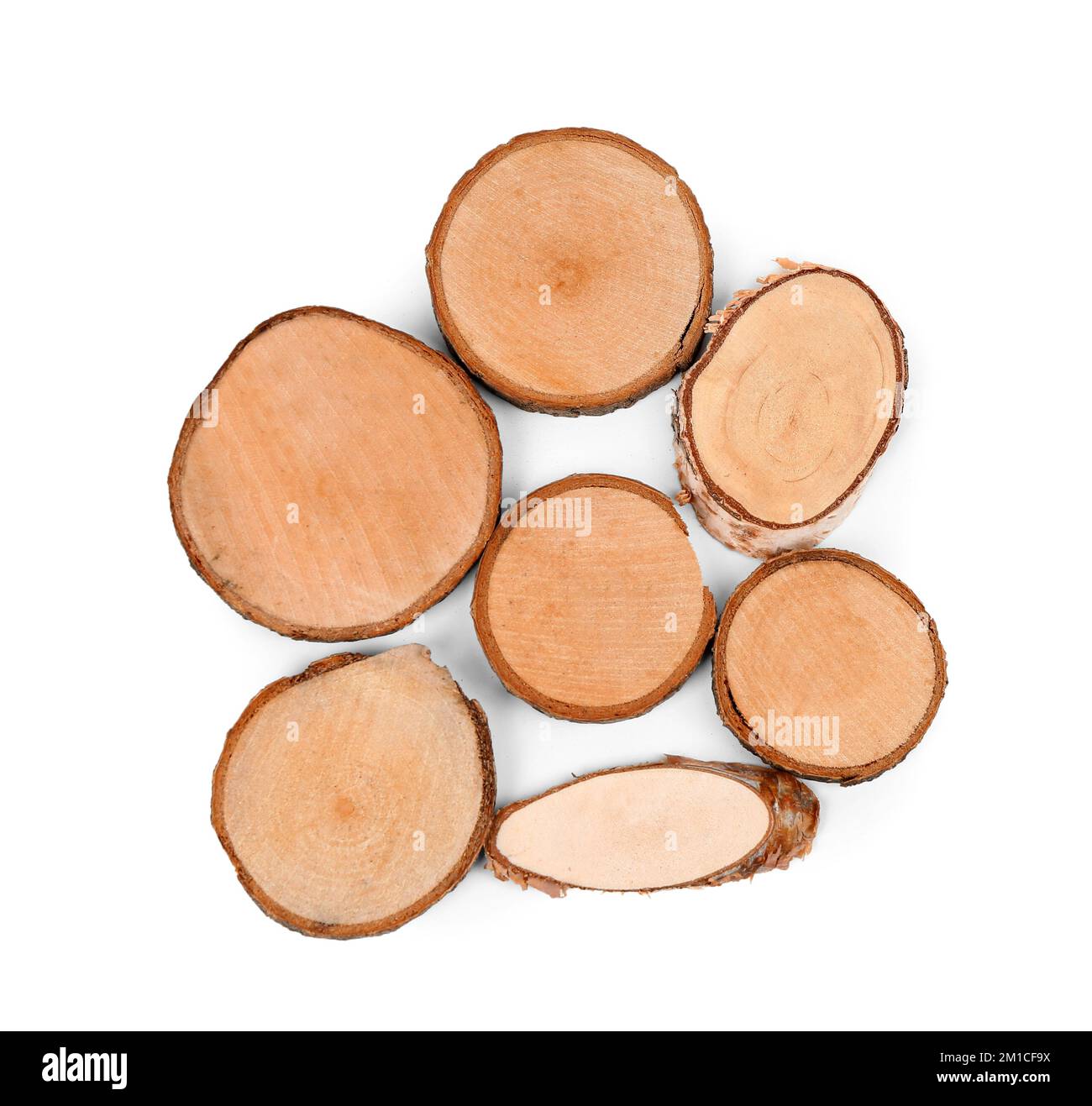 Decorative wooden cuts on white background Stock Photo - Alamy