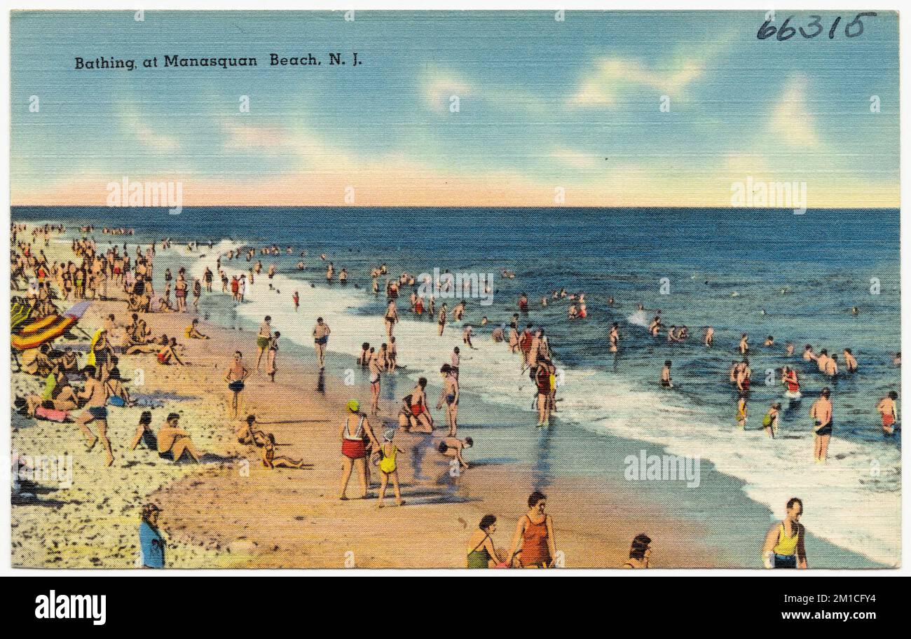 Bathing at Manasquan Beach, N. J. , Beaches, Tichnor Brothers ...
