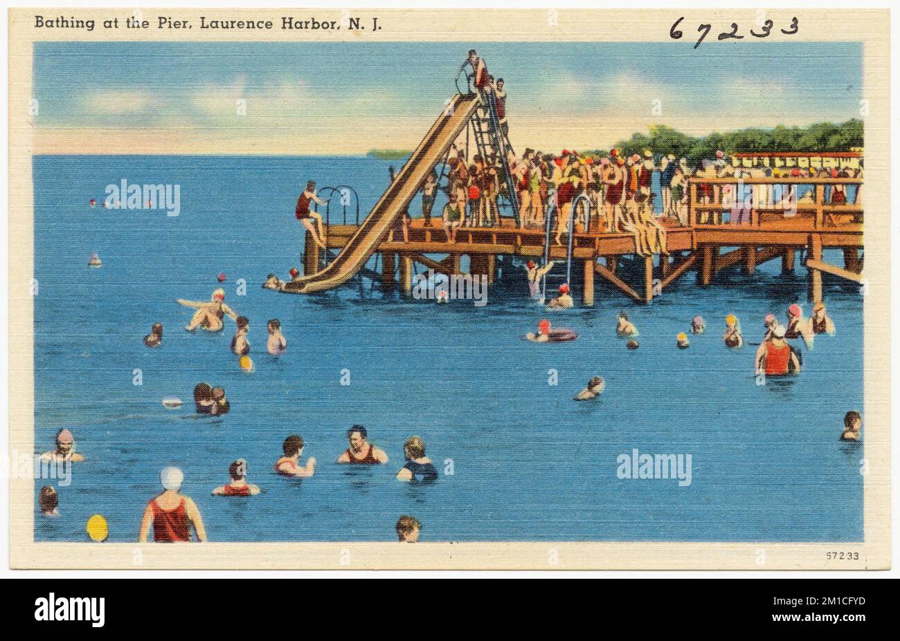 Bathing at the pier, Laurence Harbor, N. J. , Beaches, Piers & wharves ...