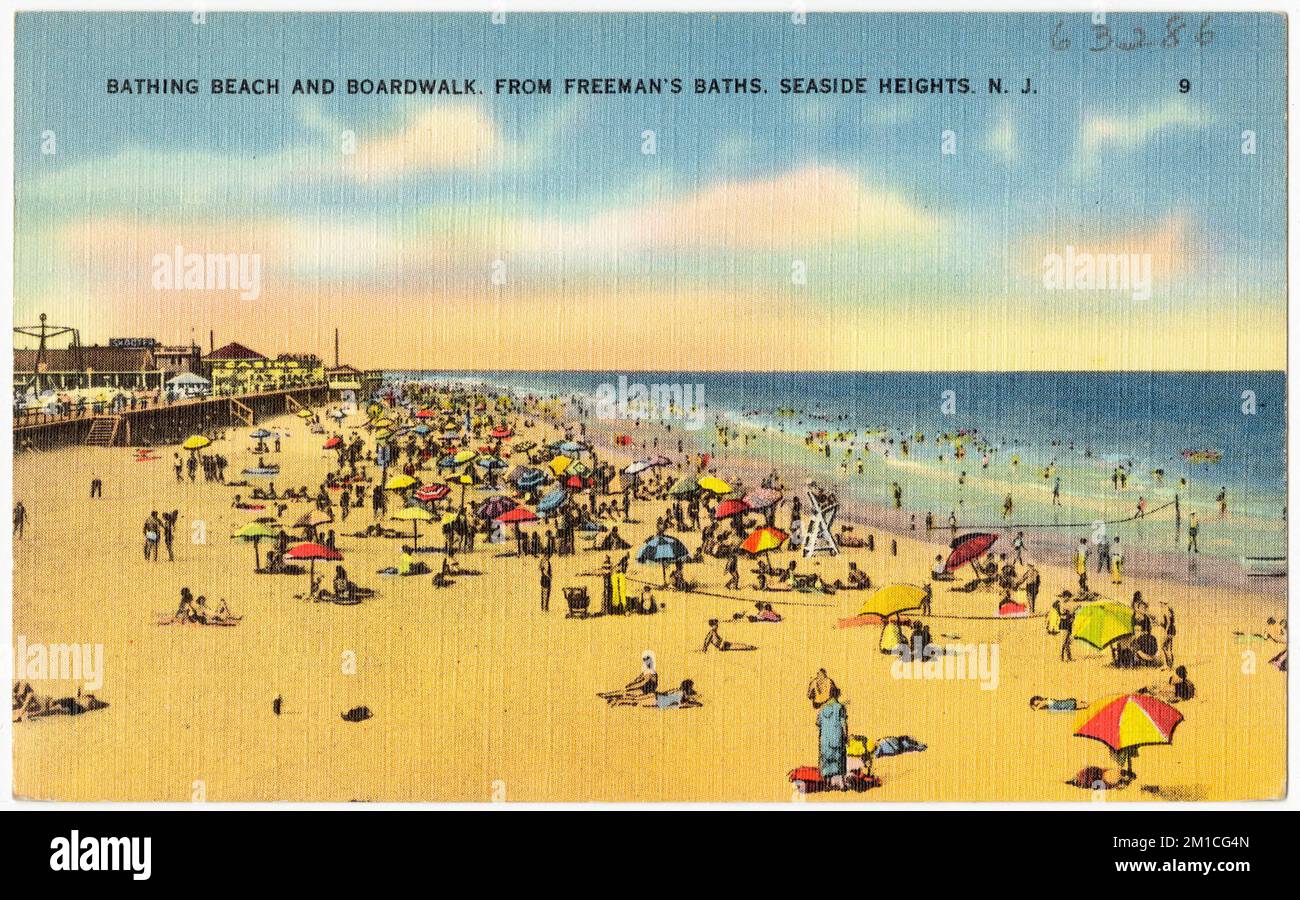 Bathing beach and boardwalk, from Freeman's Baths, Seaside Heights, N ...