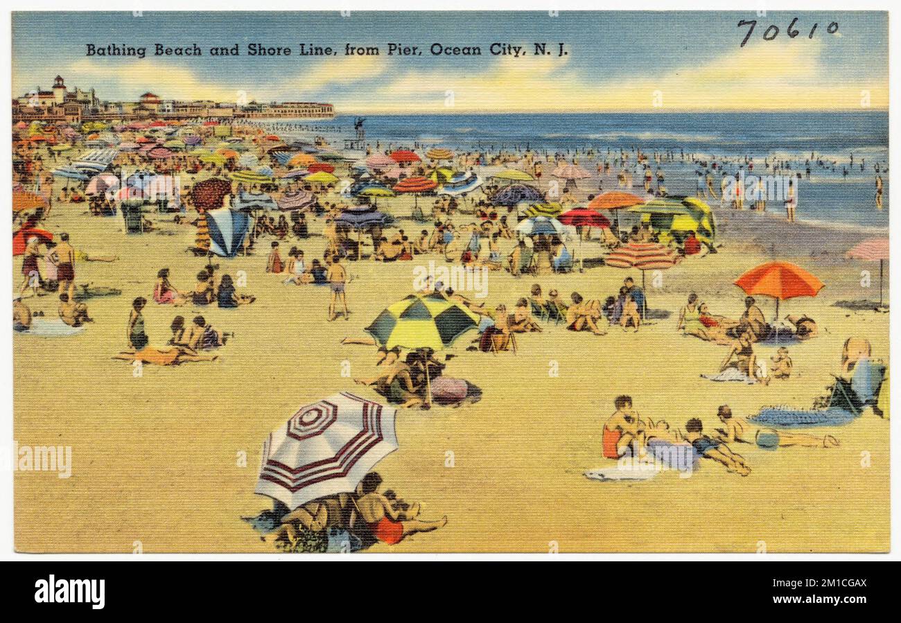 Bathing beach and shore line, from pier, Ocean City, N. J. , Beaches ...