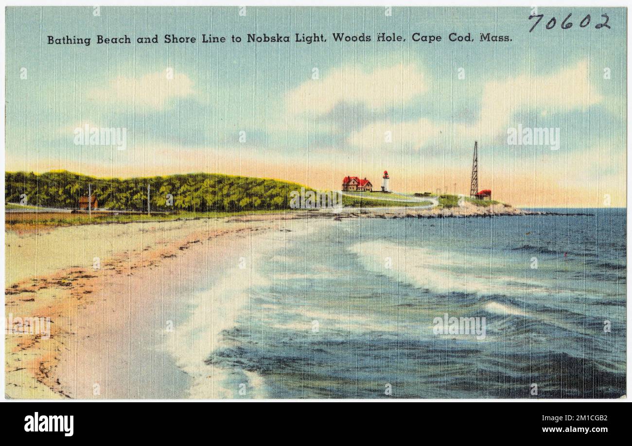 Bathing beach and shore line to Nobska Light, Woods Hole, Cape Cod ...