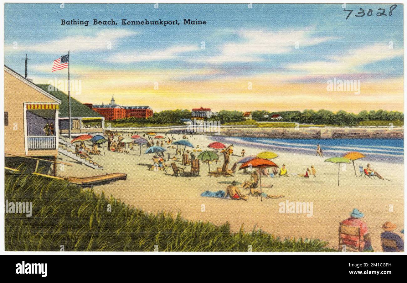 Bathing beach, Kennebunkport, Maine , Beaches, Tichnor Brothers ...