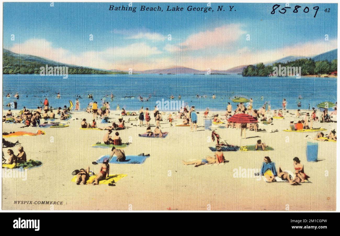 Bathing beach, Lake George, N. Y. , Lakes & ponds, Beaches, Tichnor ...