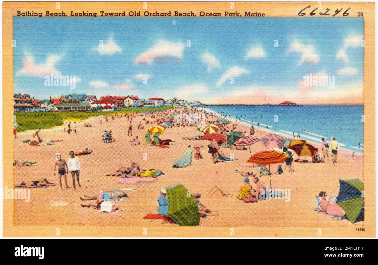 Bathing beach, looking toward Old Orchard Beach, Ocean Park, Maine ...