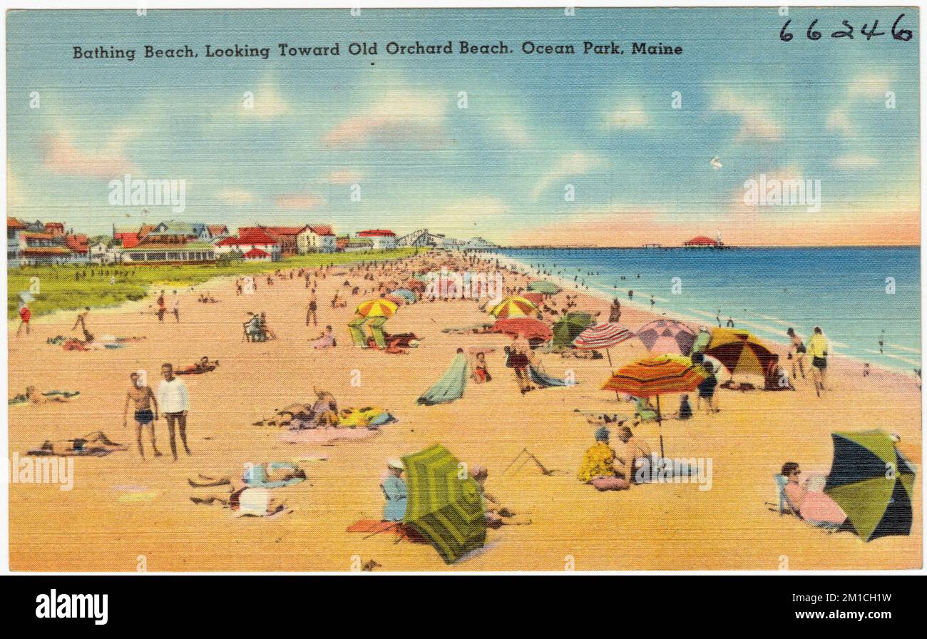 Bathing beach, looking toward Old Orchard Beach, Ocean Park, Maine ...