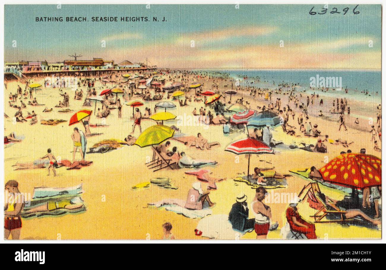 Bathing beach, Seaside Heights, N. J. , Beaches, Tichnor Brothers ...