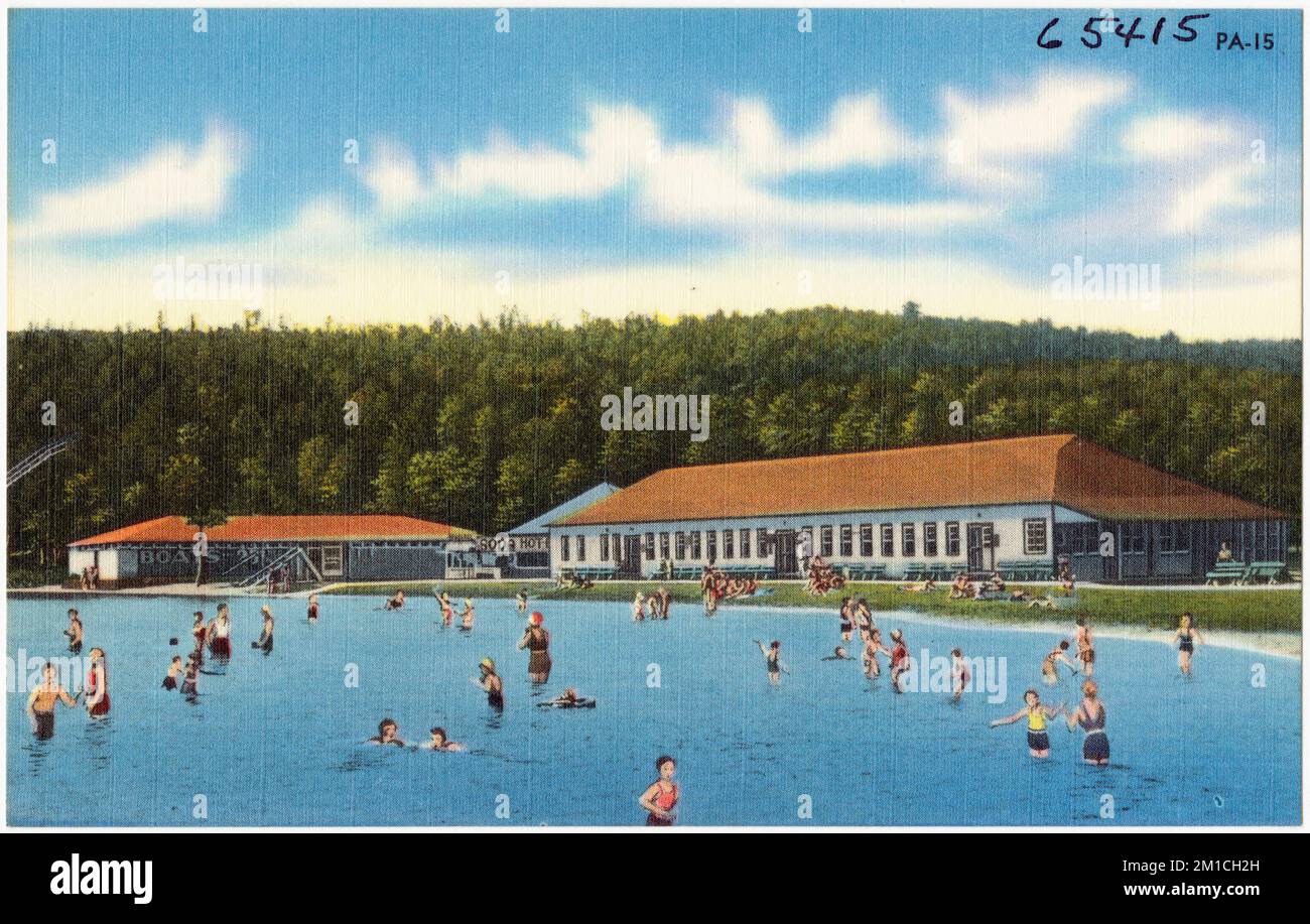 Bathing beach, Pennsylvania , Lakes & ponds, Tichnor Brothers ...