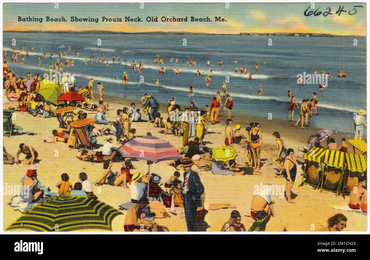 Bathing beach, showing Prouts Neck, Old Orchard Beach, Me. , Beaches ...
